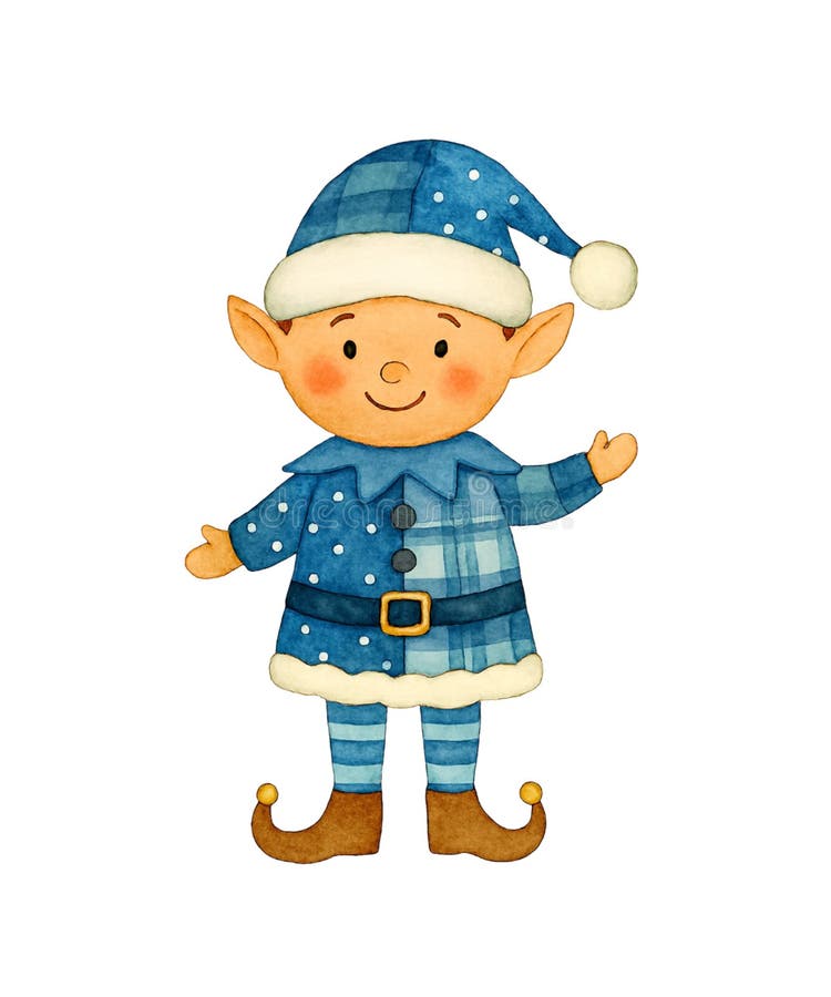 Blue Patchwork Christmas Elf Stock Illustration - Illustration of blue, preppy: 406737271
