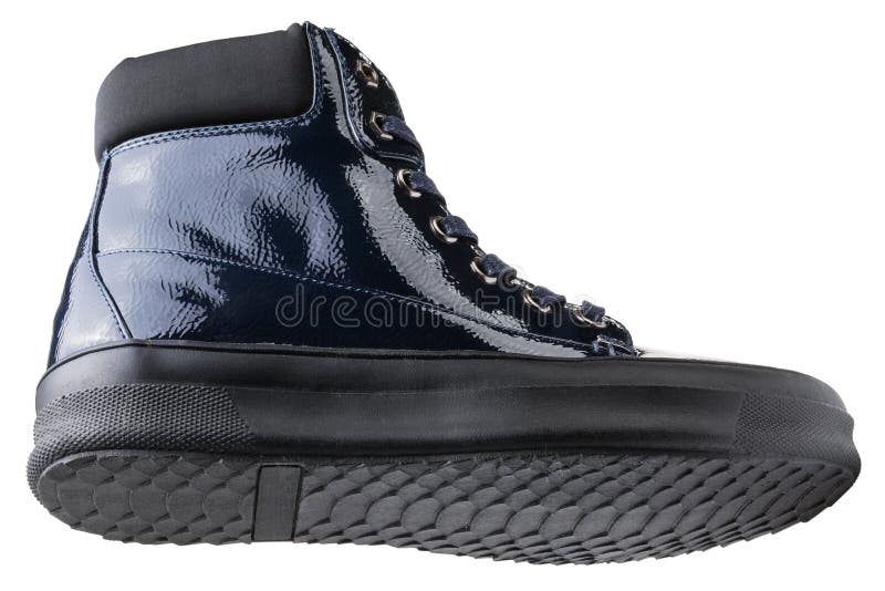 Blue Patent Leather High Boot with Black Sole, on a White Background ...