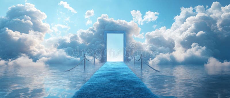 BLUE PATHWAY LEADING TO a DOORWAY in the CLOUDS Stock Illustration ...