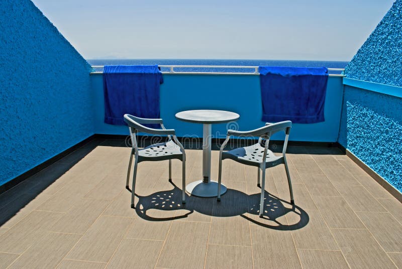 Blue Patio with the Ocean View Stock Photo - Image of tiled, view: 99609288