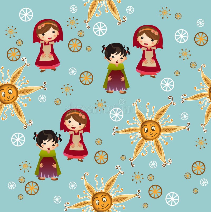 Blue Pattern with Cute Children Stock Vector - Illustration of children ...