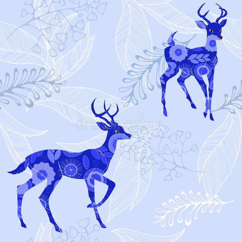 Blue pattern with deer stock vector. Illustration of line - 75795116