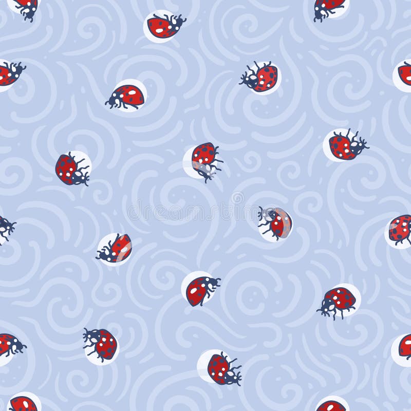 Blue Pattern with Swirl and Ladybug. Stock Vector - Illustration of ...