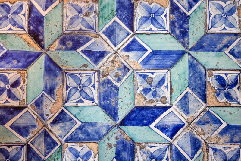 Blue Patterned Old Italian Tile with a Unique Pattern that is Very Worn ...