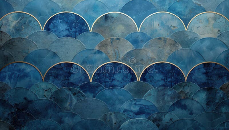 Blue Patterned Wall Design Featuring Overlapping Curved Tiles in a ...