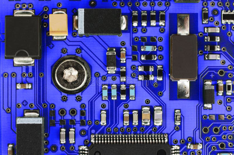 Blue PCB with Electronic Components Stock Photo - Image of circuit ...