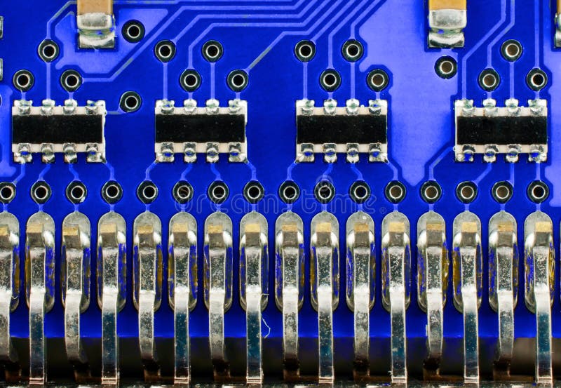 Blue PCB with Electronic Components Stock Photo - Image of circuit ...