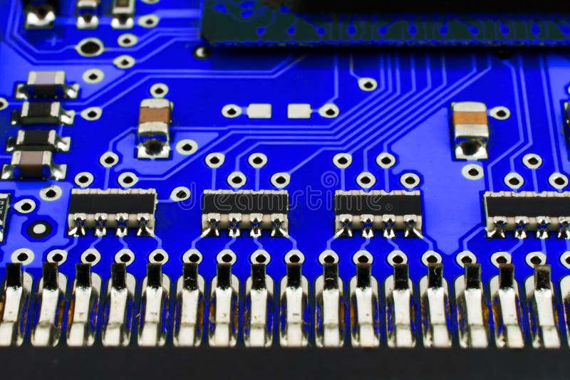 Blue PCB with Electronic Components Stock Photo - Image of circuit ...