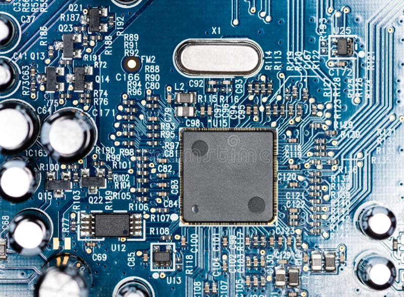 Blue PCB with a Lot of Elecric Components Stock Photo - Image of ...