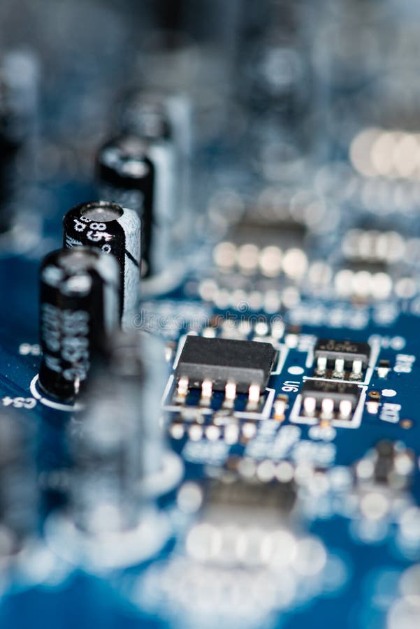 Blue PCB with a Lot of Elecric Components Stock Photo - Image of ...