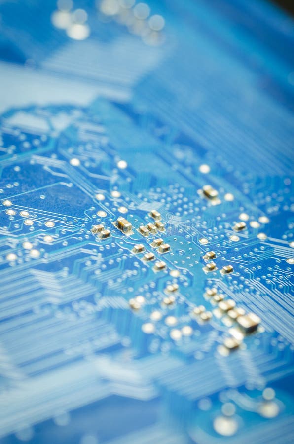 Blue PCB with Microchips Close-up, Soft Focus Stock Image - Image of ...