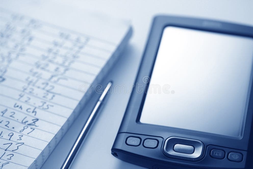 Blue PDA with pad stock image. Image of notepad, macro - 2047209