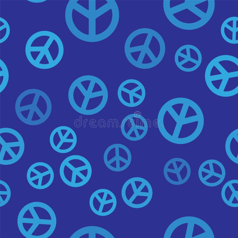 Blue Peace Icon Isolated Seamless Pattern on Blue Background. Hippie ...