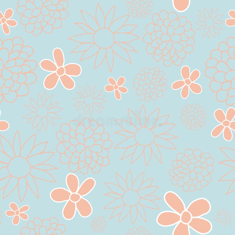 Blue and Peach Floral Seamless Pattern Design Stock Illustration ...