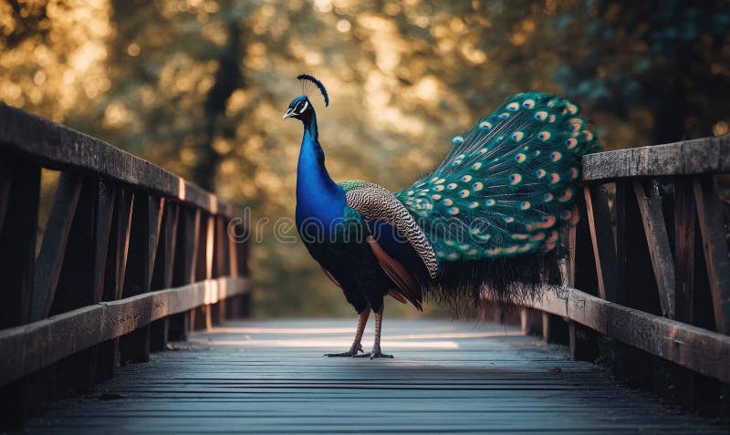 Blue Peacock Standing Wooden Bridge Stock Photos - Free & Royalty-Free ...