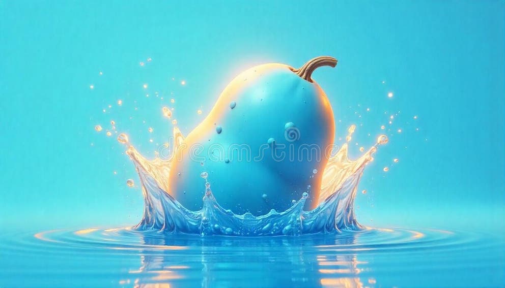 Blue Pear Falling into Water with Splash Effect Around Stock ...