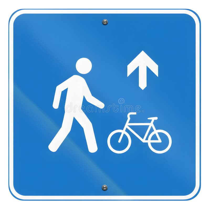 Blue Pedestrian and Bicycle Path Ahead Sign Stock Illustration ...