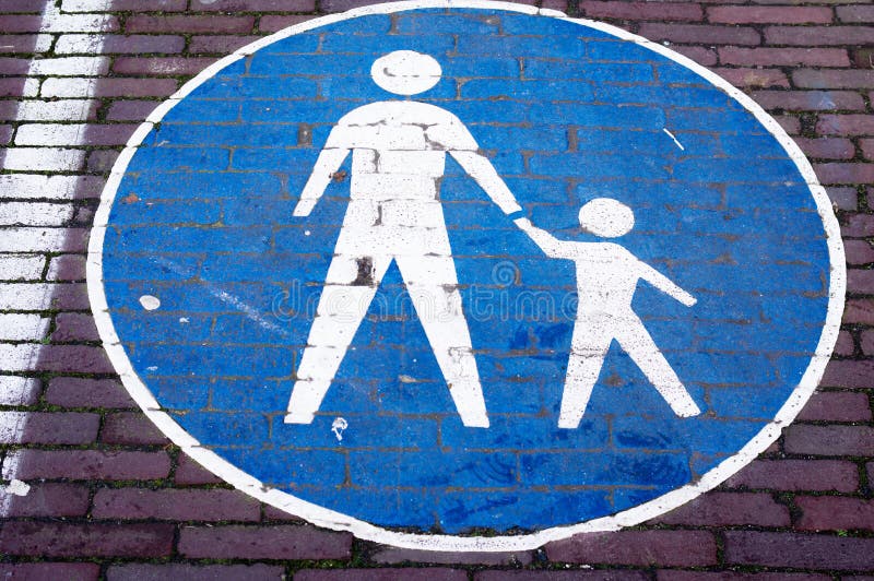 Blue Pedestrian Sign on the Ground Stock Image - Image of signal, info ...