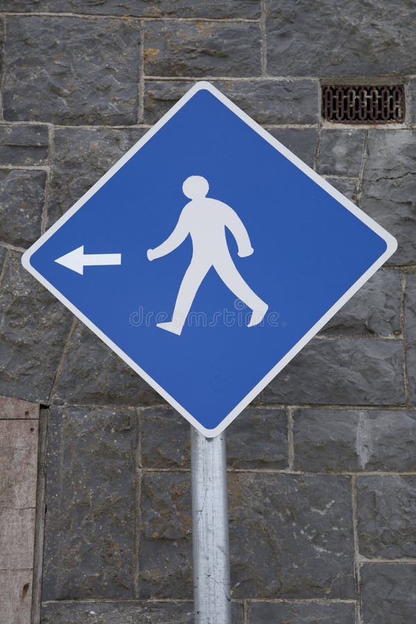 Blue Pedestrian Crossing and Bicycle Lane Street Sign Stock Photo ...