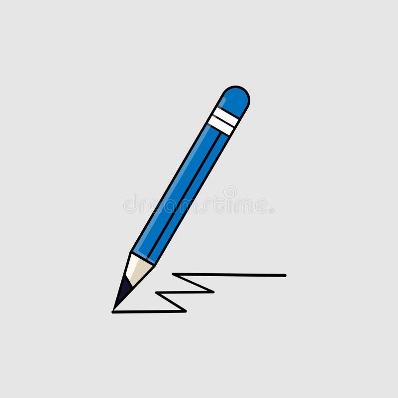 A Blue Pencil, Drawing a Zigzag Line on a Light Gray Background Vector ...
