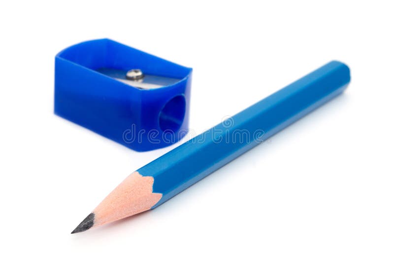 A Blue Pencil with Sharpener Stock Image - Image of closeup, shave ...
