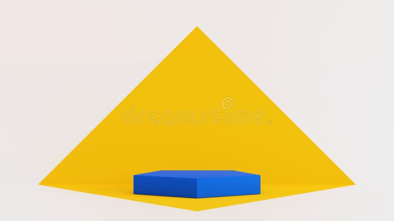 Blue Pentagon Podium with Yellow Pyramid Shape Perspective Wall and ...