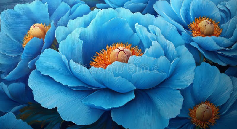 Blue Peonies in Full Bloom, Highlighted in a Group of Three Flowers ...