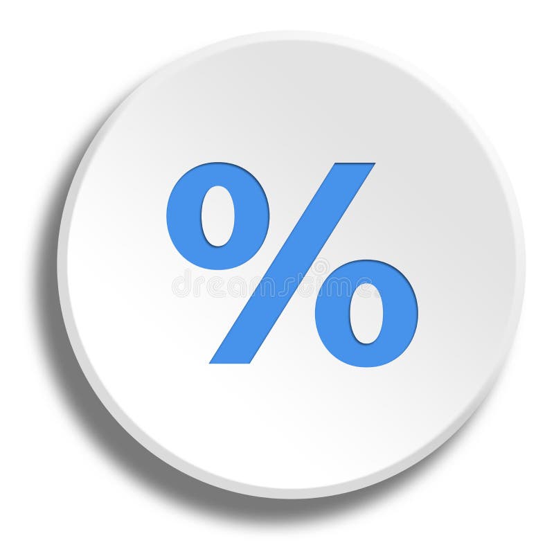 Blue Percentage in Round White Button with Shadow Stock Illustration ...