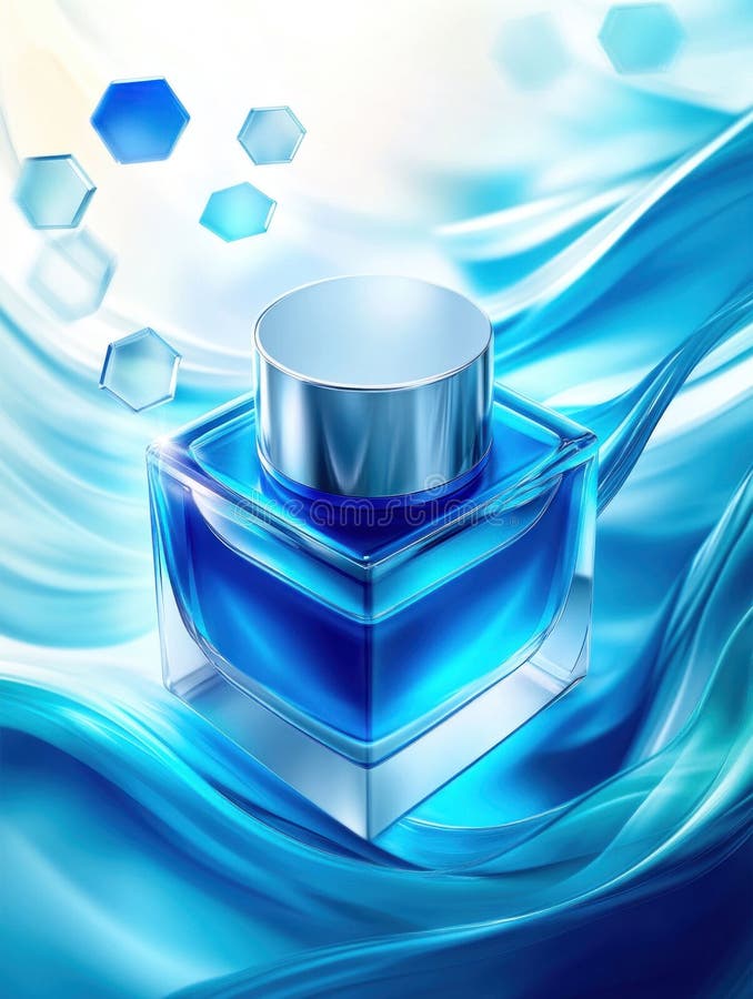 Blue Perfume Bottle with Fluid Motion Background Stock Illustration ...