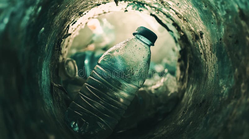 Blue PET Plastic Bottle Falling into Trash Bin View from Bottom To Top ...