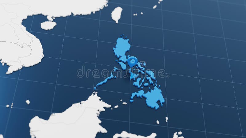 Blue Philippines 3d Map with Pointer Pin Surrounded with Other ...