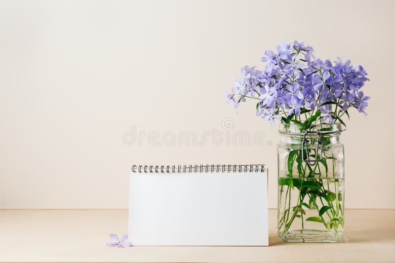 Blue Phlox Flowers in a Jar, Blank Notepad Sheet Stock Image - Image of bouquet, mockup: 280346217