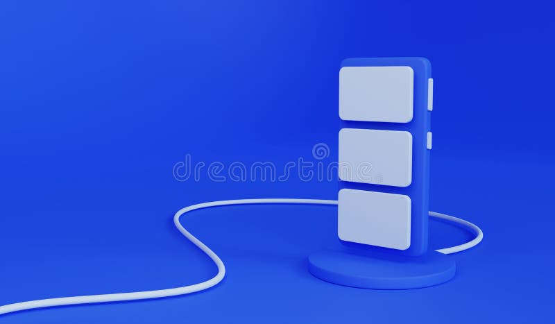Blue Phone Over Charging Pad with Social Post Frames. 3d Render Soft ...