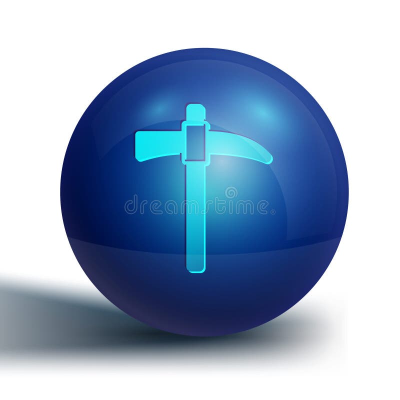 Blue Pickaxe Icon Isolated on Blue Background. Minimalism Concept Stock ...