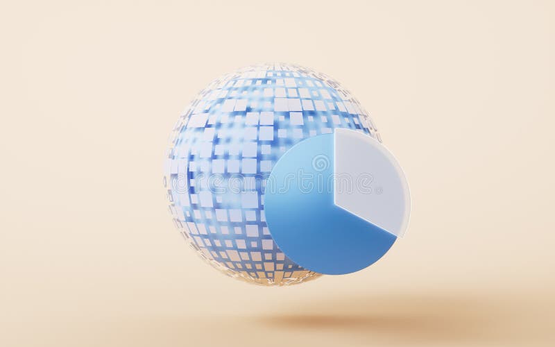 A Blue Pie Chart with Digital Earth, 3d Rendering Stock Illustration ...