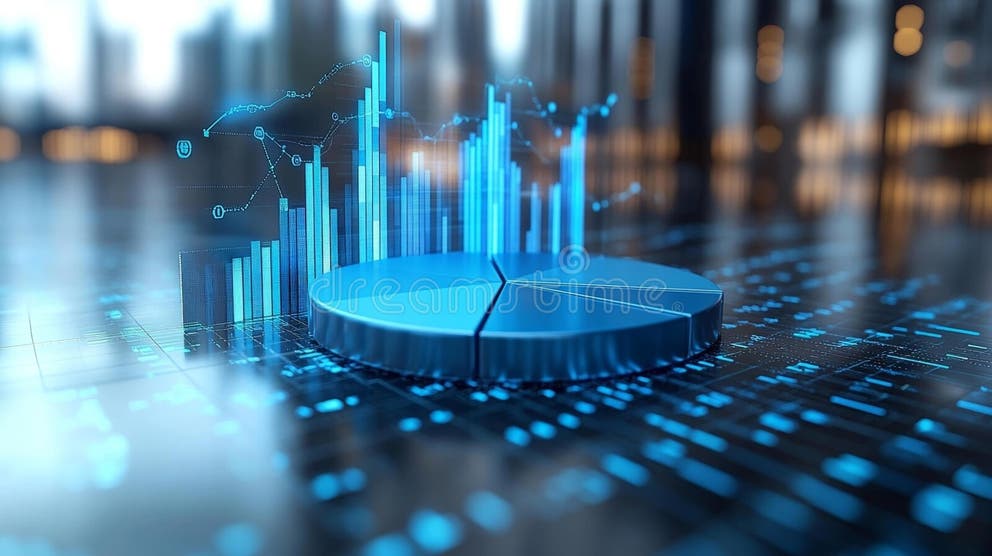 Modern Digital Data Visualization with Blue Pie Chart and Graphs Stock ...
