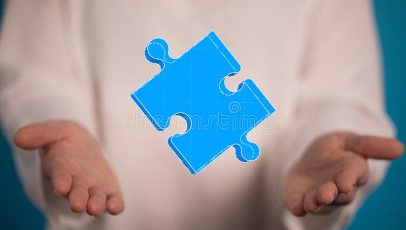 Blue Piece of Jigsaw Puzzle Over Someone S Hands Stock Image - Image of ...