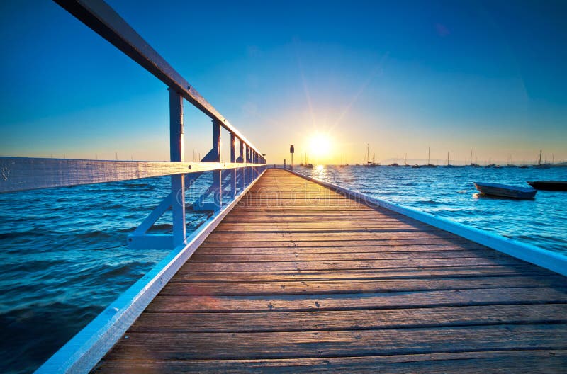 Blue Pier Sunrise stock image. Image of dock, landscape - 36868933