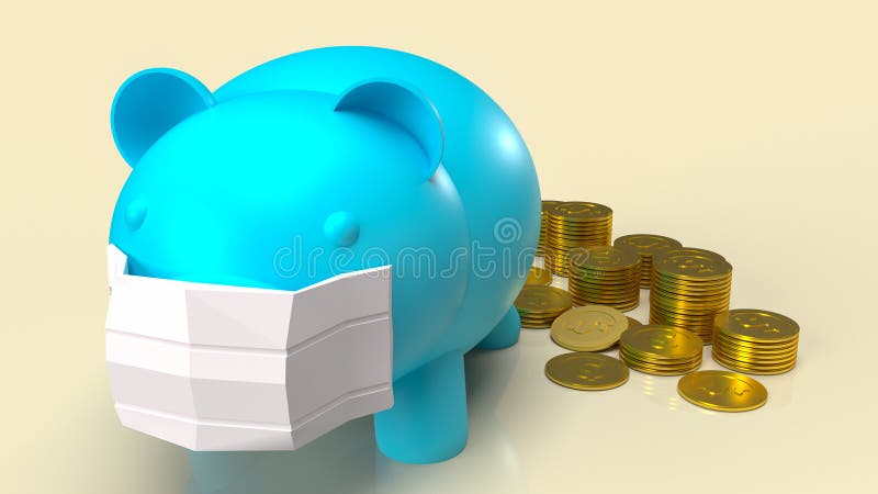 The Blue Pig and Mask for Business or Health Content 3d Rendering Stock ...