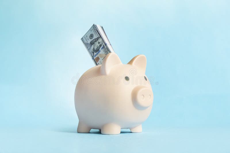 Blue Piggy Bank Money Box Blue Background. Stock Photo - Image of ...