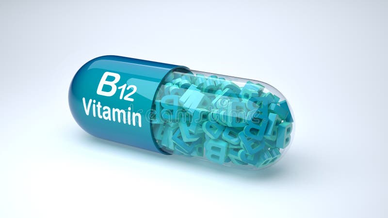 Blue Pill or Capsule Filled with Vitamin B12. Stock Illustration ...