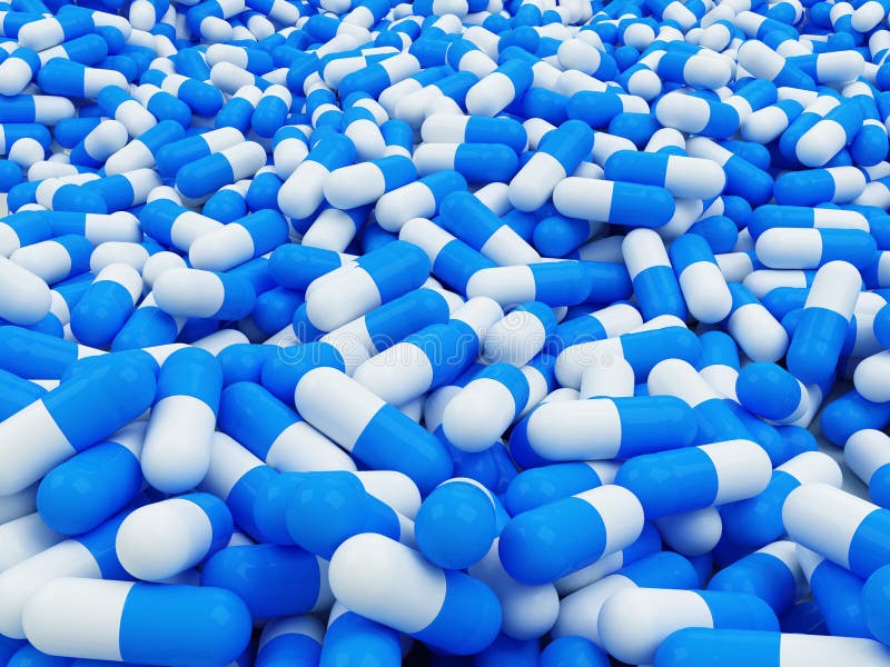 Blue Pills Background- 3D Illustration Stock Image - Image of dose ...