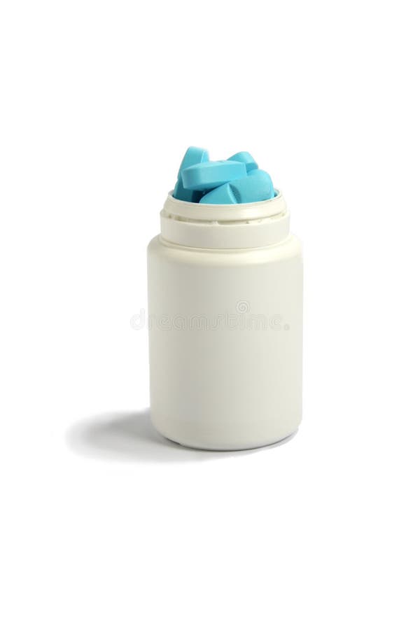 Blue pills in a container stock photo. Image of packed - 11154254