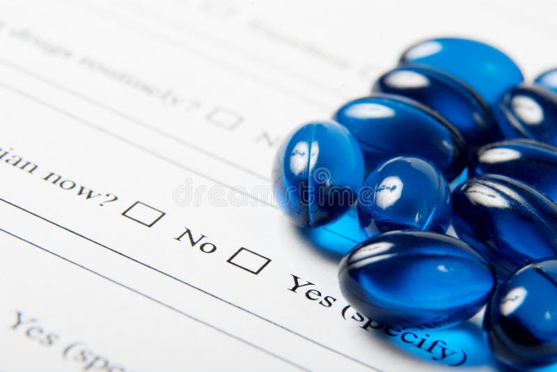 Blue Pills on Medical Questionnaire Stock Image - Image of hospital ...