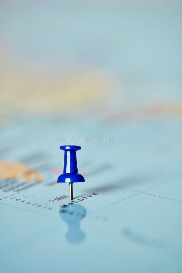 Blue pin pushpin on map stock photo. Image of cartography - 258878438