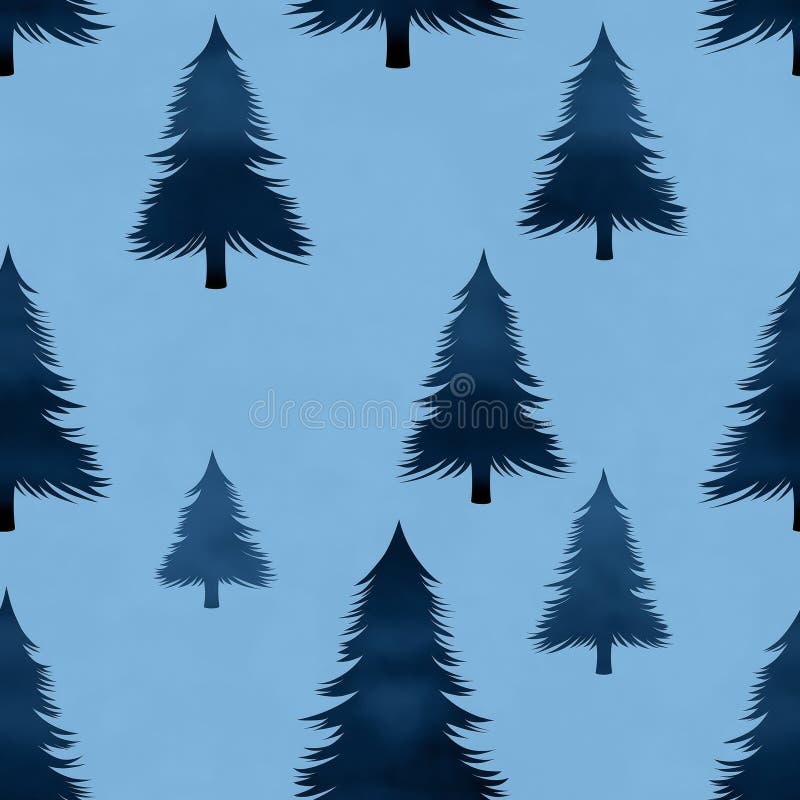 Blue Pine Trees on Light Blue Background Stock Illustration ...