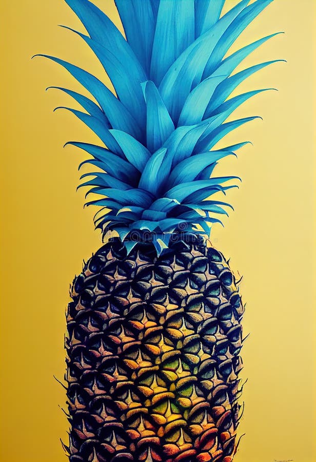 A Blue Pineapple with a Yellow Background and a Yellow Background with ...