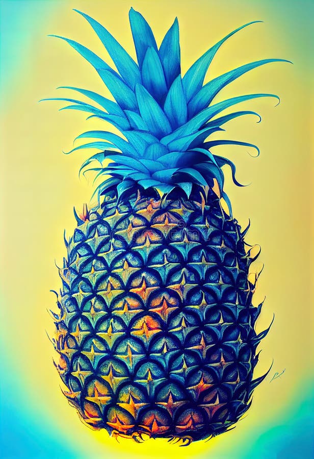 A Blue Pineapple with a Yellow Background and a Blue Stem on it S Side ...