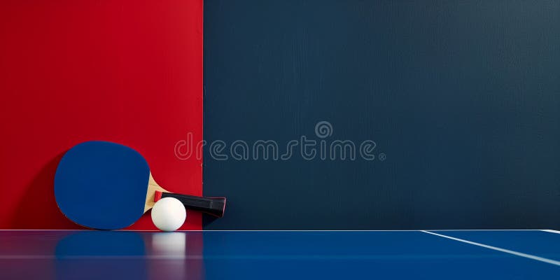 Blue Ping Pong Paddle and Ball on a Blue Table Tennis Table. Generative ...
