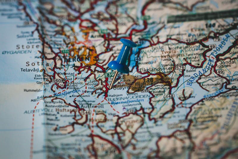 OsÃ¸yro, Norway, Blue Pinhead on Map Stock Image - Image of close ...